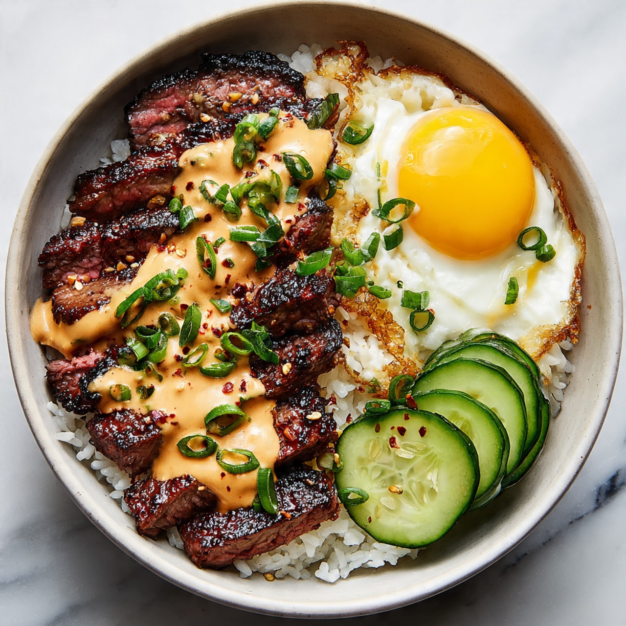 Korean BBQ Steak Bowls with Spicy Cream Sauce | Flavorful & Easy